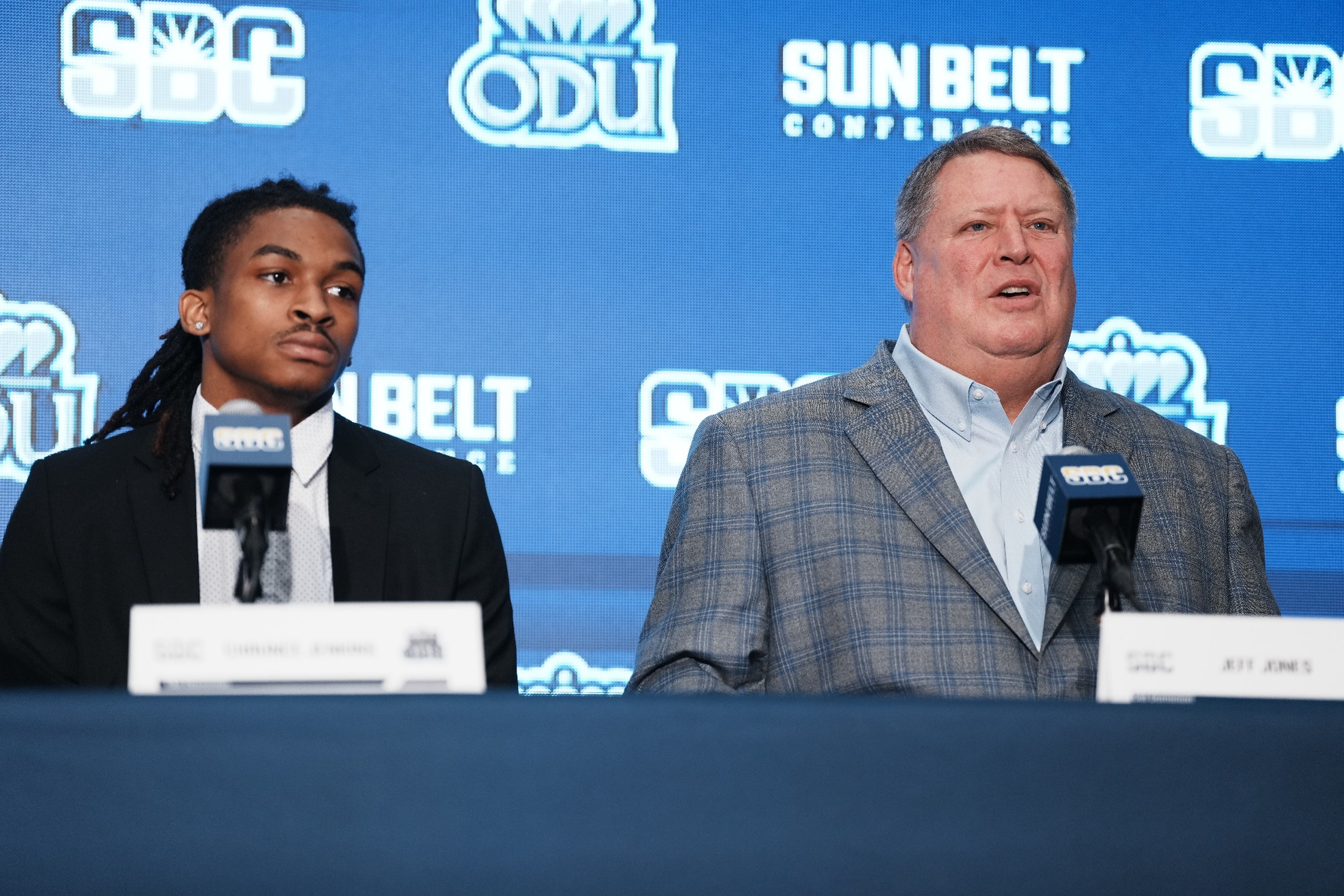 Jeff Jones and Chaunce Jenkins Participate In 2023 Sun Belt Conference Media Day - Old Dominion ...