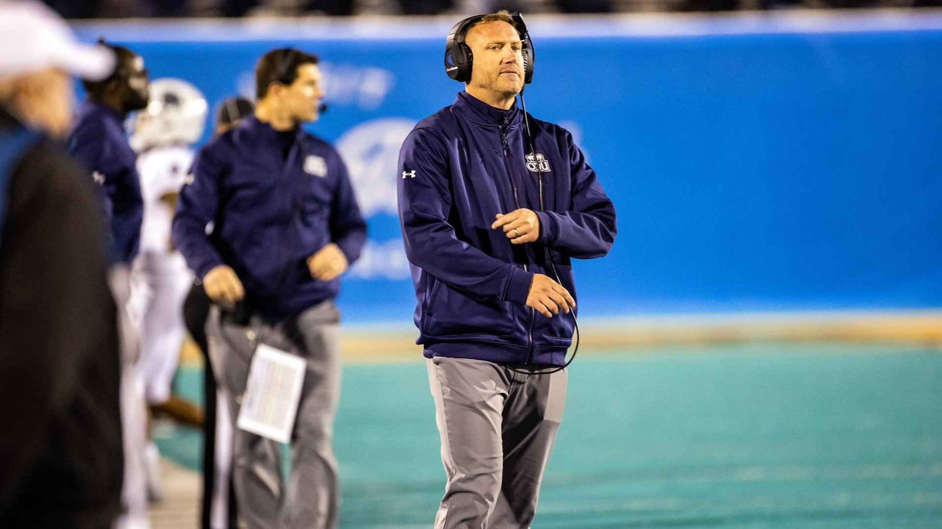 Ted Alexander and Andy Mashaw with Ricky Rahne - Old Dominion Athletics